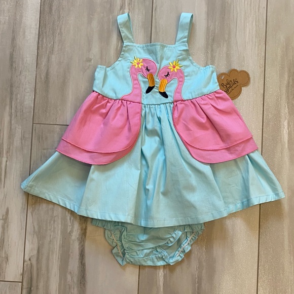 Baby Essentials | Dresses | Nwt Baby Essentials Aqua Pink Flamingo ...